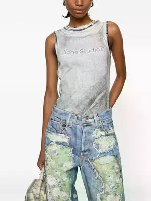 Acne Studios Sleeveless Crewneck Tank Top With Denim-effect Print