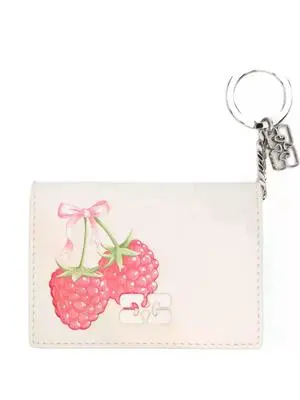 GANNI Raspberry-print Leather Wallet - Neutrals