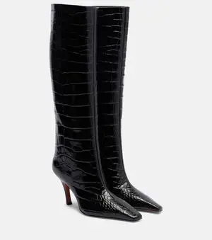 Amina Muaddi Mona Croc-effect Leather Knee-high Boots - Black