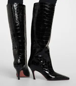 Amina Muaddi Mona Croc-effect Leather Knee-high Boots - Black