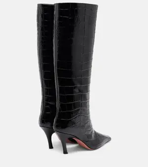 Amina Muaddi Mona Croc-effect Leather Knee-high Boots - Black