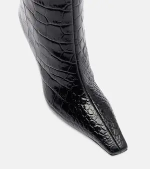 Amina Muaddi Mona Croc-effect Leather Knee-high Boots - Black