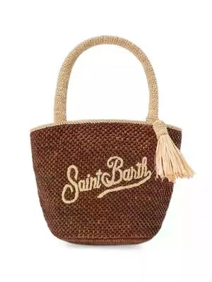 MC2 SAINT BARTH Raffia Bag With Tassel And Embroidered Logo - Brown