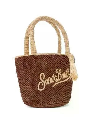 MC2 SAINT BARTH Raffia Bag With Tassel And Embroidered Logo - Brown