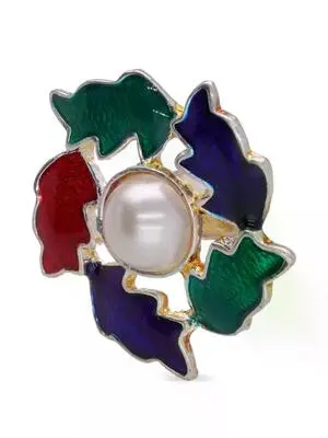 Vintage Enamel Faux-pearl Clip-on Earrings