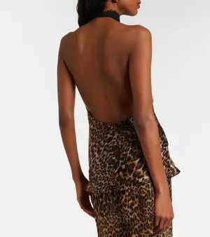 NILI LOTAN Teo Leopard-print Silk Satin Top