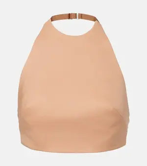 MUGLER Wool-blend Crop Top - Beige