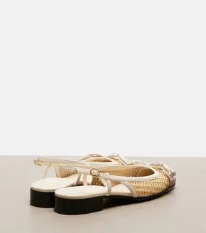 Valentino Garavani Raffia Slingback Flats With Leather Trim