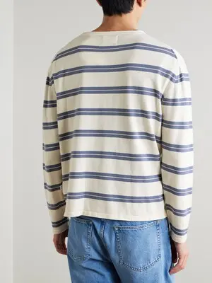 Nn07 Striped Organic Cotton-jersey Crewneck Sweater - Blue