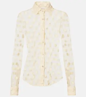 Dries Van Noten Polka-Dot Cotton-Blend Mesh Shirt Beige