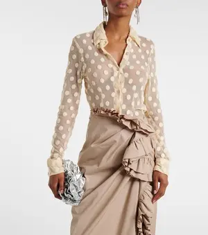 Dries Van Noten Polka-dot Cotton-blend Mesh Shirt - Beige