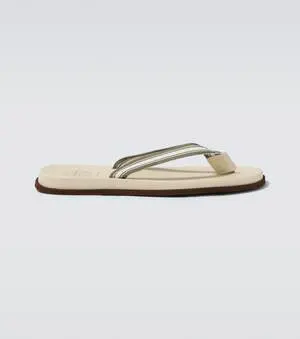 Brunello Cucinelli Leather-trimmed Thong Sandals - Green