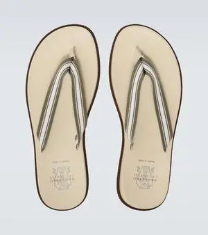 Brunello Cucinelli Leather-trimmed Thong Sandals