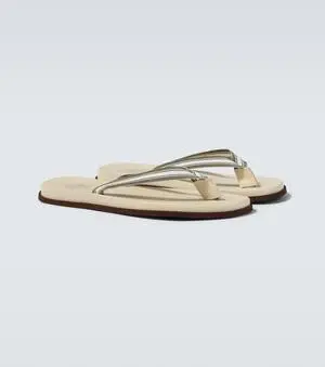Brunello Cucinelli Leather-trimmed Thong Sandals