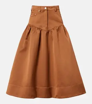 GANNI Peplum Midi Skirt - Brown