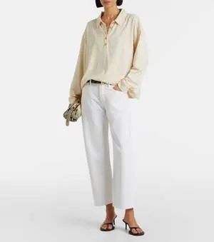 SLVRLAKE Jamie Cropped Barrel-leg Jeans In Panna