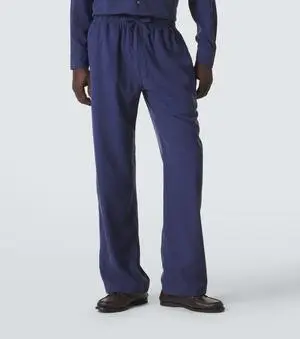 SAMAN AMEL Silk Straight Pants - Blue