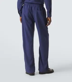 SAMAN AMEL Silk Straight Pants - Blue