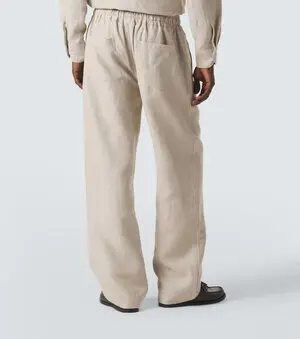 SAMAN AMEL Linen Wide-leg Trousers - White
