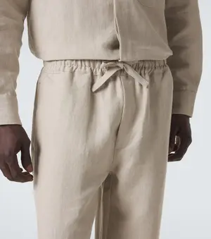 SAMAN AMEL Linen Wide-leg Trousers - White