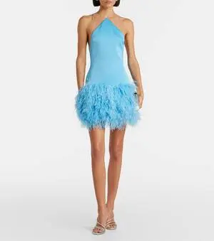 David Koma Feather-trimmed Satin Mini Dress