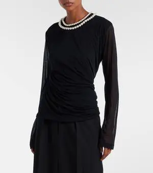 Junya Watanabe Draped Faux Pearl-embellished Cotton Top