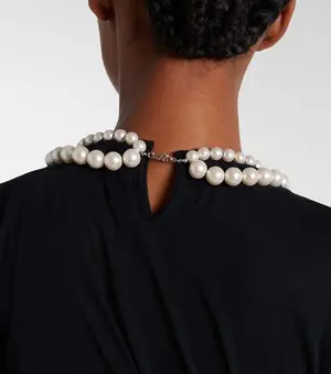Junya Watanabe Draped Faux Pearl-embellished Cotton Top