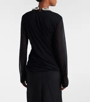 Junya Watanabe Draped Faux Pearl-embellished Cotton Top