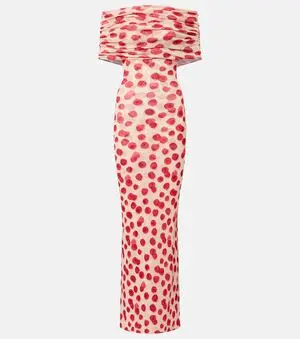 Stella McCartney Off-shoulder Printed Mesh Maxi Dress - Red