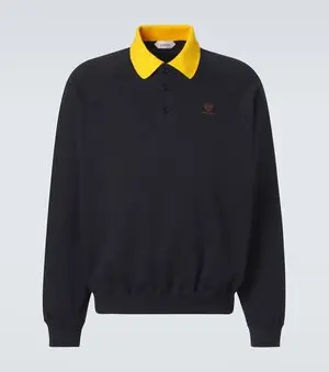 Versace Embroidered Cotton Jersey Polo Sweatshirt - Blue