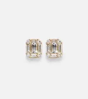 STONE AND STRAND Shield Of Strength 14k Earrings With Diamonds And Aquamarine - Gold