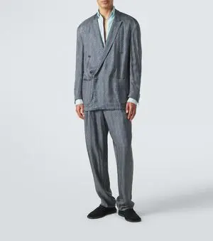 Giorgio Armani Printed Double-breasted Blazer - Grey