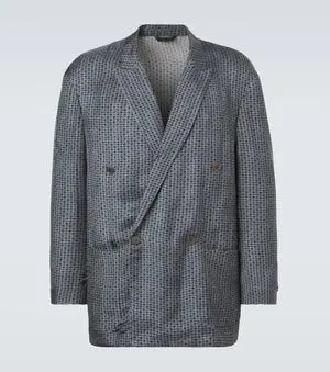 Giorgio Armani Printed Double-breasted Blazer - Grey