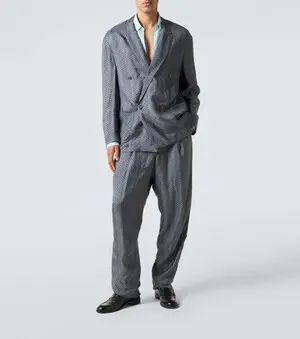 Giorgio Armani Printed Double-breasted Blazer - Grey