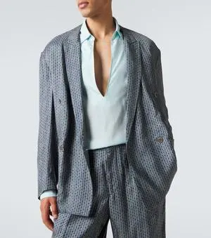 Giorgio Armani Printed Double-breasted Blazer - Grey