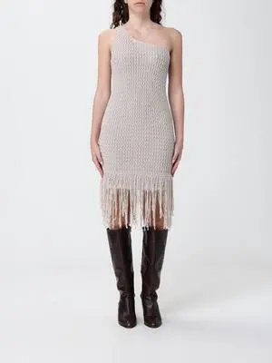 Pinko One Shoulder Dress With Fringe Detail