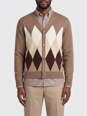 BALLANTYNE Diamond Pattern Cotton And Cashmere Cardigan - Brown