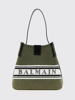 Balmain Jacquard Logo Cotton Blend Shoulder Bag - Green