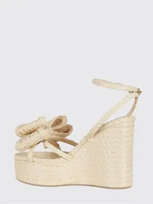 Mach & Mach Le Cadeau Raffia Wedge Sandals With Bow Detailing - Nude