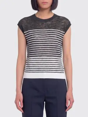 ROBERTO COLLINA Striped Linen Crew-neck Top - White