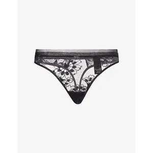 Calvin Klein Floral Stretch-lace Thong - Black