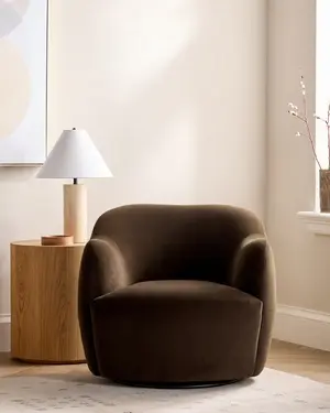 Quince Performance Velvet Curved Arm Swivel Chair