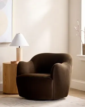 Quince Performance Velvet Curved Arm Swivel Chair