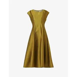 LEEM Crystal-embellished Flared Satin Midi Dress