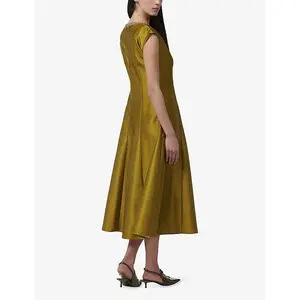 LEEM Crystal-embellished Flared Satin Midi Dress