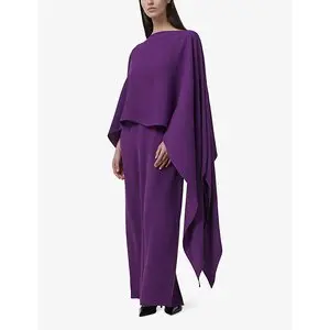 LEEM Relaxed-fit Woven Maxi Dress With Asymmetric Cape Overlay