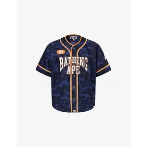 A BATHING APE Logo-embroidered Camo-print Cotton Baseball Shirt - Navy