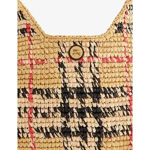 Burberry Small Margate Check Raffia Tote Bag - Sand
