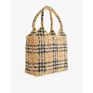Burberry Small Margate Check Raffia Tote Bag - Sand