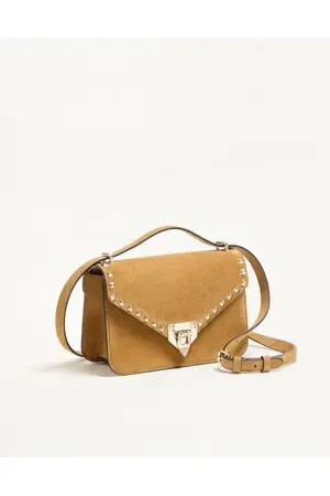 Valentino Garavani Rockstud Small Suede Crossbody Bag - Beige